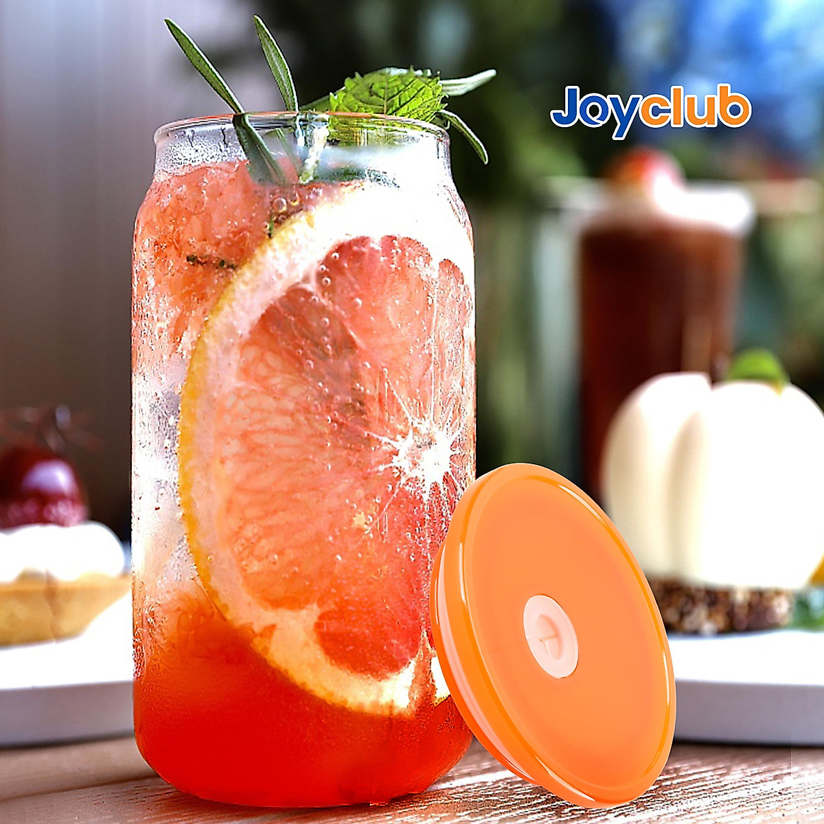 Joyclub 8 Pack Acrylic Lids for 16 oz / 20 oz Glass Cups with Bamboo Lids and Straws, Replacement Lid for bamboo Lid for Drinking Glasses Beer Can for Smoothie Whiskey Boba Soda Tea Gift (Multi)