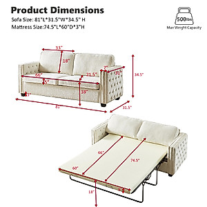 Suheww 2-in-1 Sleeper Sofa with Folding Foam Mattress, 2-in-1 Convertible Pull Out Sofa Bed, Pull Out Sleeper Sofa with Mattress Pull-Out Full Size Sofa Bed for Apartment Beige (Chenille)
