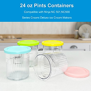 CUTIECLUB Pack of 4 Ice Cream Pint Containers 24oz and Lids for Ninja Creami NC500 NC501 Series Deluxe ice Cream Makers, Replacement Cups BPA-Free & Dishwasher Safe