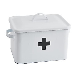Creative Co-Op Vintage Decorative Enameled First Aid Box with Lid and Swiss Cross, White and Black
