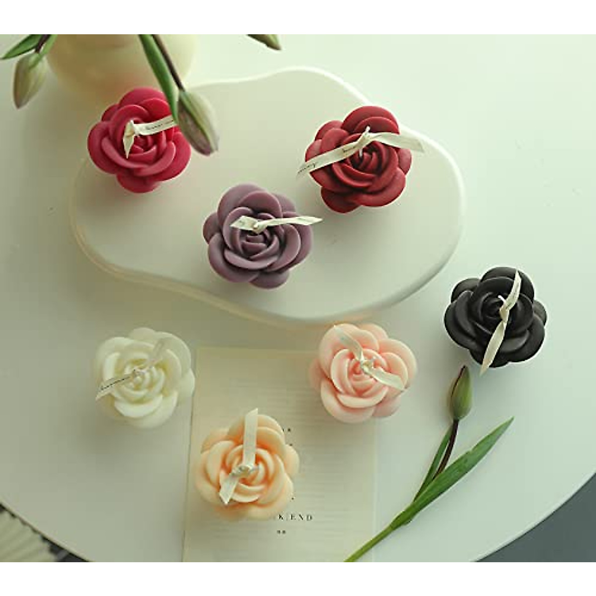 Rose Flower Shaped Scented Candle,160G Large Handmade Soy Wax Decorative Aroma Candle for Table Photo Prop,Prefect Gift for Meditation Stress Relief Mood Boosting Bath Yoga (Red)