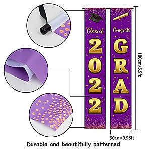 HAMIGAR 6x1ft Class of 2022 Congrats Grad Door Porch Banner Sign - Purple Gold College High School Graduation Decorations Decor Party Supplies
