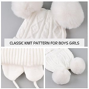 JANGANNSA Cute Knitted Boys Girls Christmas Beanie Warm Earflap Winter Hat Infant Toddler Baby Beanie 0-6Y (M, White Pompom)