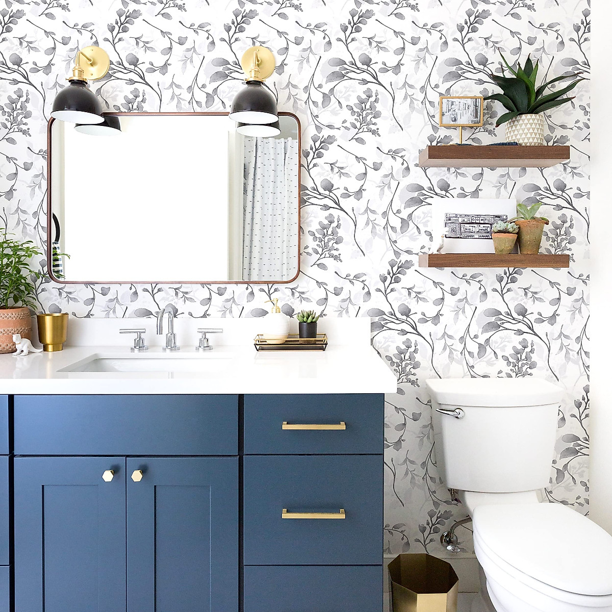 Orainege Gray Floral Wallpaper Peel and Stick Wallpaper Self Adhesive Floral Contact Paper Waterproof 17.7 inch×118.1inch Removable Wallpaper for Bedroom Bathroom Cabinets Decor