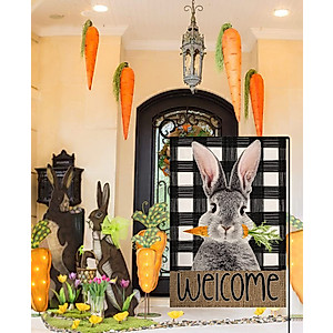 Buffalo Easter Garden Flag 12x18 Vertical Double Sided Welcome Spring Bunny Carrot Farmhouse Holiday Outside Decorations Burlap Yard Flag BW244