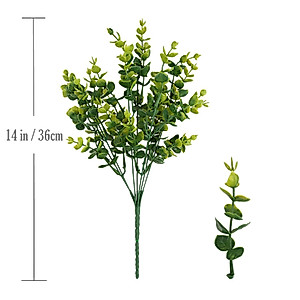 CATTREE Artificial Shrubs Bushes, Plastic Eucalyptus Leaves Fake Green Plants Wedding Indoor Outdoor Home Garden Verandah Kitchen Office Table Centerpieces Arrangements Christmas Decoration 5 pcs