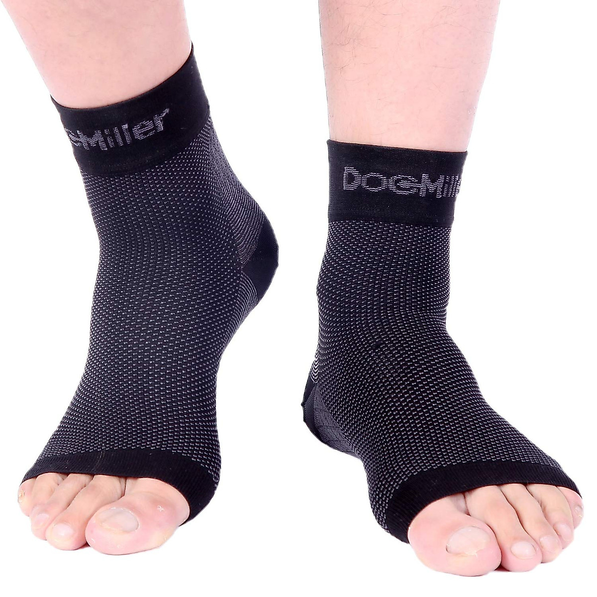 Doc Miller Foot Compression Sleeves for Plantar Fasciitis, Achilles Tendonitis, Heel & Arch Pain Relief, Best Nano Socks for Neuropathy Relief, for Men & Women, Stabilizing Toeless Design (Black, X-Large)