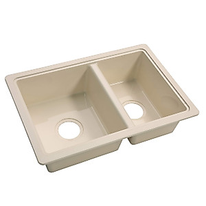 Lippert RV Double Kitchen Galley Sink - 25" x 17" x 6.6" Parchment ABS Plastic for 5th Wheel, Travel Trailer, Camper