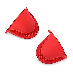 3hproducts Silicone Mini Oven Mitts – Pinch Grip Oven Gloves for Fingertips | Potholder Set for Cooking, Baking, Air Fryer | Heat & Slip Resistant – Red