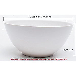 Yinshine Melamine Cereal Bowls - 28oz White Dinnerware Soup Bowls Set, Pack of 6