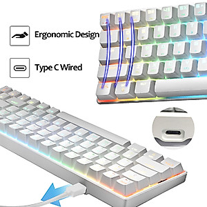 LexonElec MK 68 60% Mechanical Gaming Keyboard,Type-C Wired Computer Keyboard,18 Chroma RGB Backlit Keyboard Blue Switches,68 Keys Anti-ghosting for Laptop PC Gamer(White RGB)