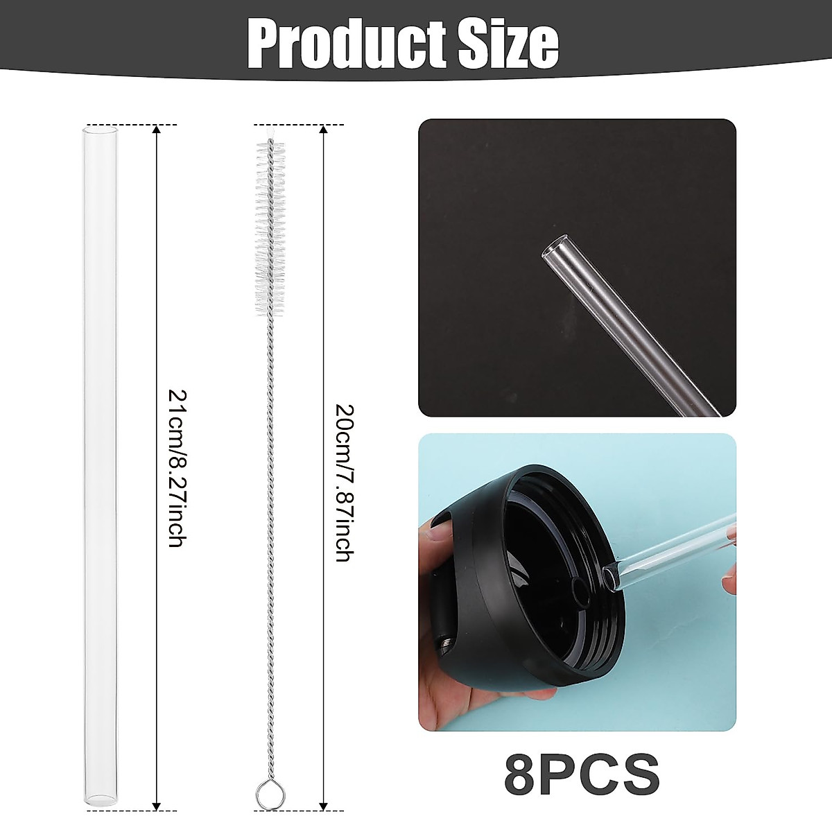 8pcs Replacement Straws for Owala FreeSip, Reusable Plastic Clear Drinking Straws with Cleaning Brush for Owala Flip 24oz 32oz Insulated Water Bottle Tumbler Accessories, BPA Free