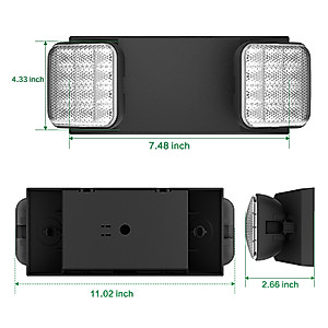 EXITLUX 1 Pack Blacks Emergency Lights with Backup Battery,Two Head Adjustable Fire Commercial Emergency Light Fixture-UL Listed-120/277VAC-Led Emergency Exit Lights Fixtures for Business.