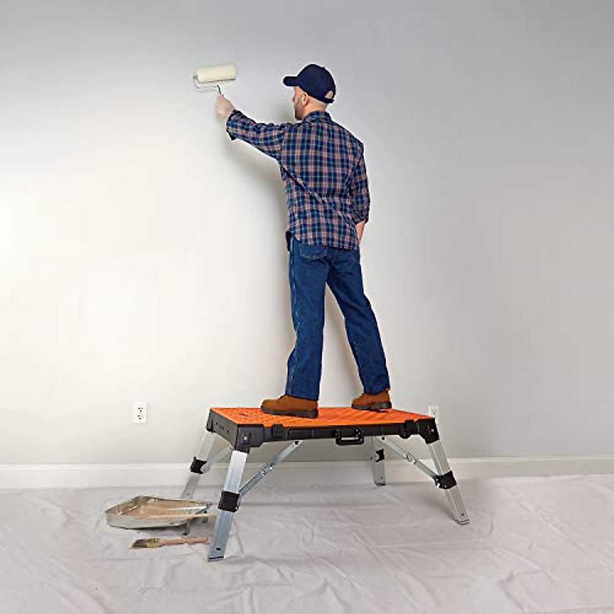 Disston 30146A OmniTable 4 in 1 Portable Workbench Work Table Dolly Scaffold and Creeper Adjustable Height with Folding Legs with Free Blu-MOL Jigsaw Blade Set (E0130146)