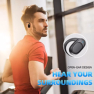 DACOM Wireless Earphones, TWS Open Ear Headphones Wireless Bluetooth 5.3 with Flexible Earhooks, Touch Control Over Ear Earbuds IPX5 Waterproof Headsets with Mic for Running Workout Sport (Black)