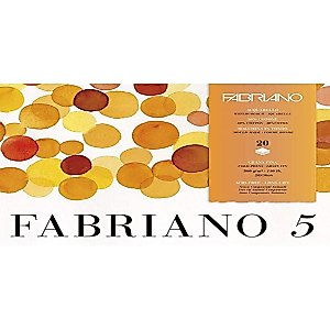 Unbekannt Fabriano Disegno 5" Handmade Watercolour Cardboard, Natural White, Fine Grain, 300 g/m2, 26 x 36 cm, 20 Sheets, Glued on 4 Sides, Chlorine and Acid Free