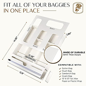 Acrylic bag organizer w/ 4 Non-Slip Pads - Glossy Acrylic Storage Bag Organizer - Thick Bag Holder compatible w/ Gallon, Sandwich, Snack & Quart Bags - Acrylic Baggie Organizer for Kitchen Drawer