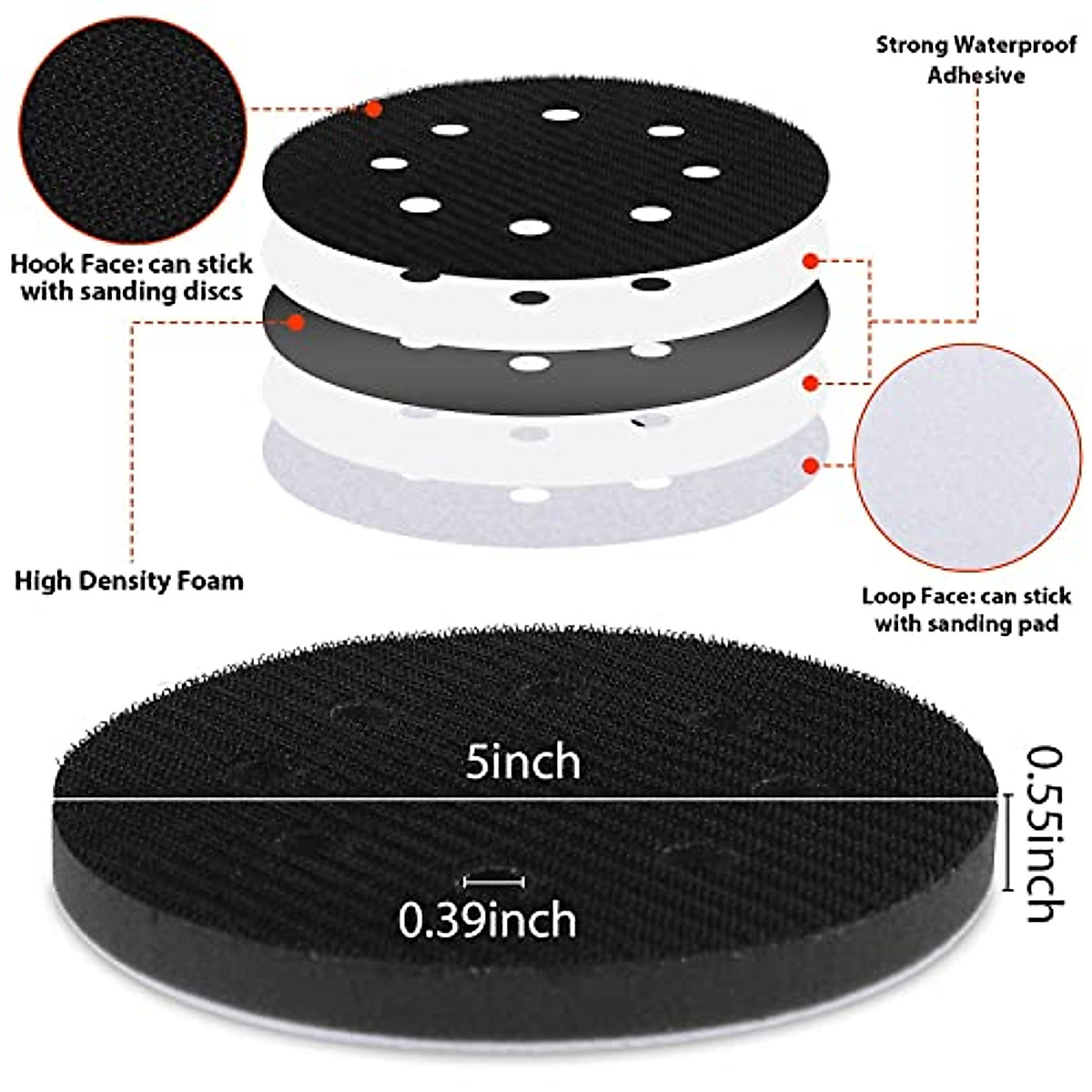 6 Pack Interface Buffer Pads, 5 Inch 8 Holes Hook and Loop Soft Sponge Cushion Buffer Backing Pads Orbital Sander Foam Pad, Foam Interface Sanding Pads for Orbital Sander Automotive Polishing Machine