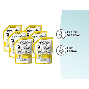 J.R. Watkins Gel Hand Soap Refill Pouch, Scented Liquid Hand Wash for Bathroom or Kitchen, USA Made and Cruelty Free, 34 fl oz, Lemon, 6 Pack