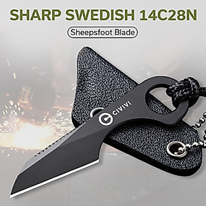 CIVIVI Gramis Mini Fixed Blade Neck Knife for EDC, Swedish 14C28N Steel, With Kydex Sheath with Chain and Lanyard C23004-1