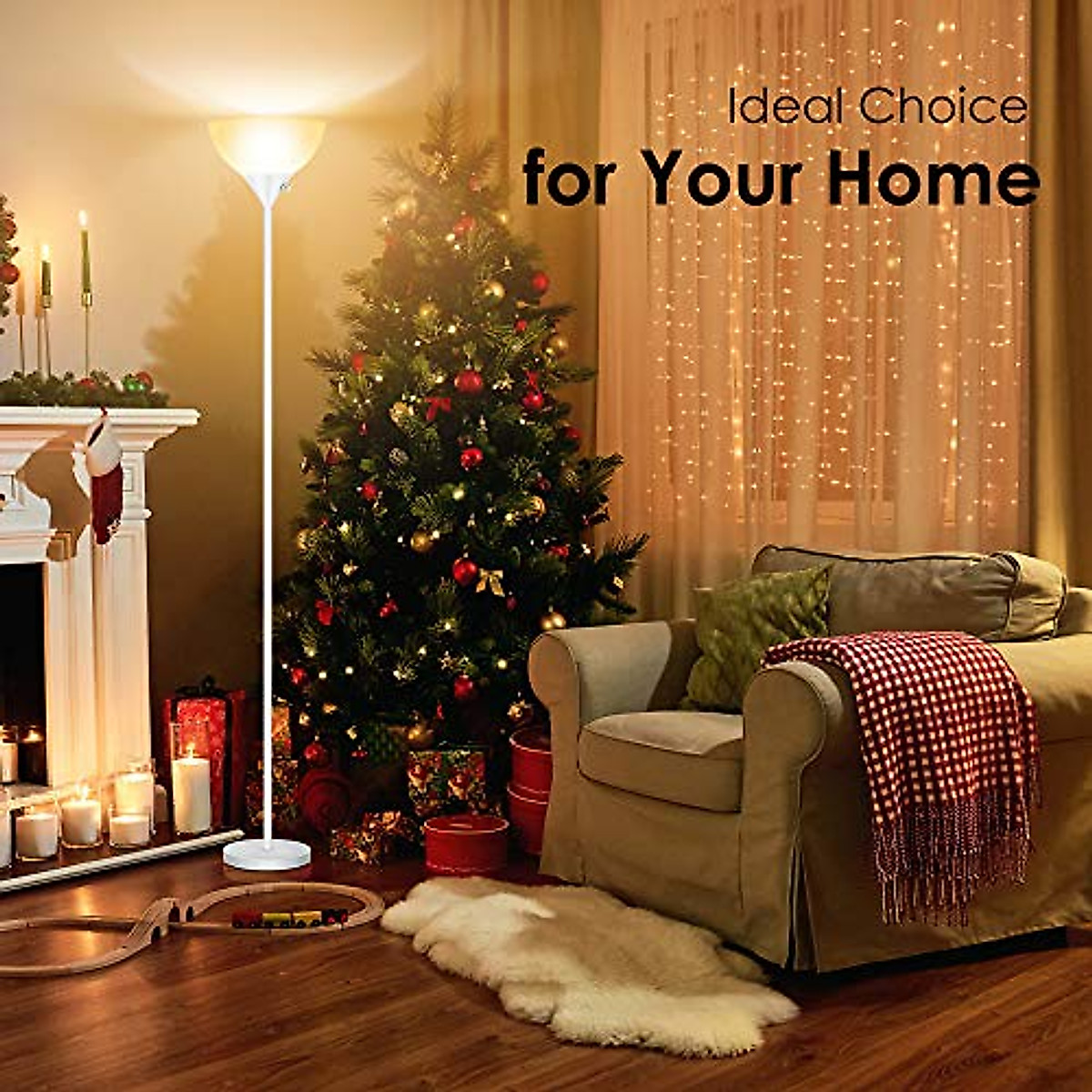 BoostArea Floor Lamp, Standing Lamp, 9W LED, Energy Saving, 50,000hrs Long Lifespan, 3000K Warm White, Eye-Caring,Torchiere Floor Lamps for Living Room,Bedroom,Office,Reading, White Floor Lamps