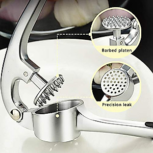 Garlic Press, Stainless Steel Garlic Press Tool with Cleaning Brush and Silicone Garlic Peeler 3 Pcs By Lechay