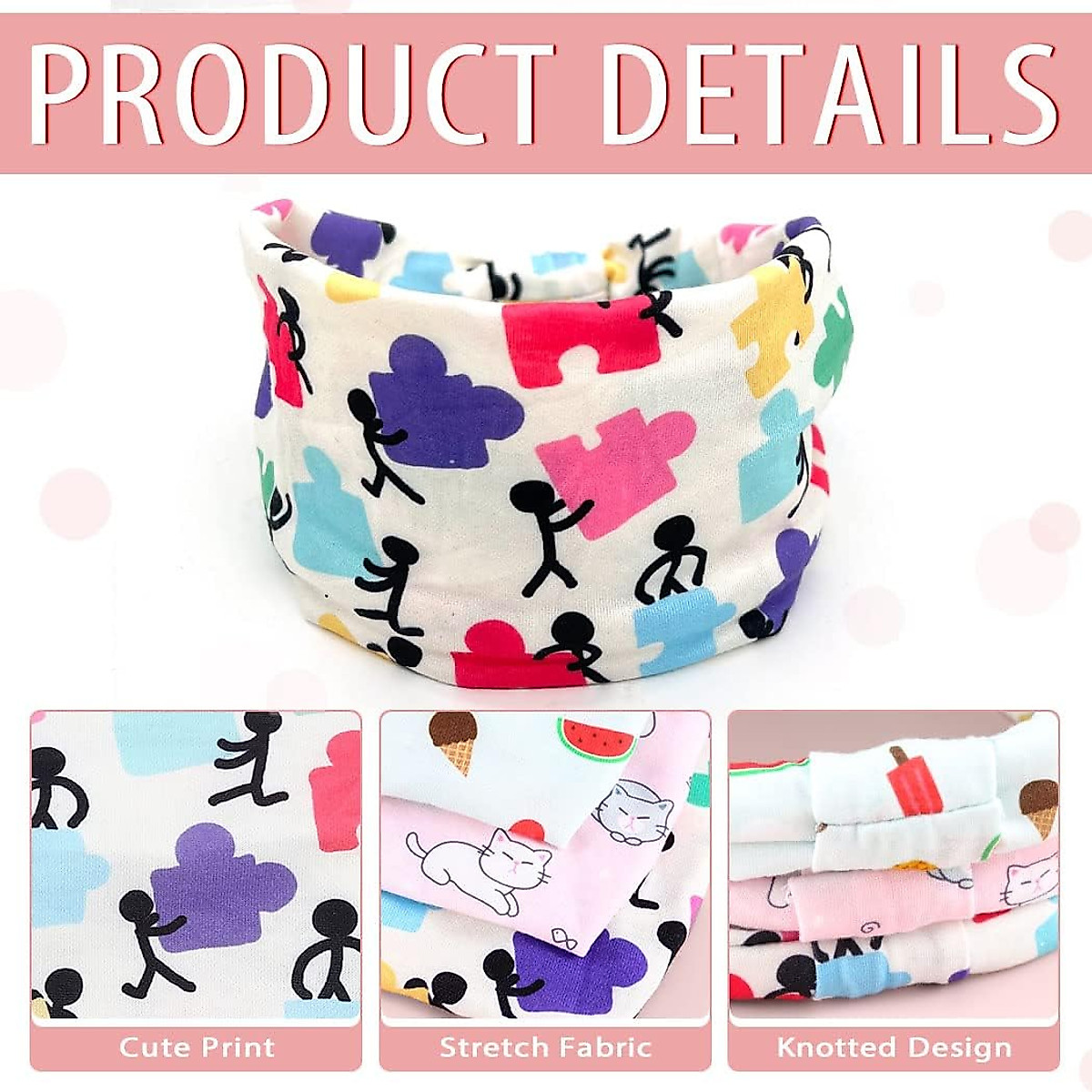 Bohend Girls Headbands Wide Knotted Hair Bands 3Pcs Non Slip Elastic Cute Head Bands Workout Yoga Sweatband Hair Accessories for Girls and Kids (J)