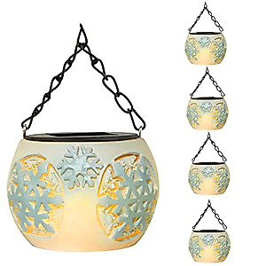 Mrsivrop 4pcs Snowflakes Hanging Solar Lights Warm White Outdoor Waterproof LED Globe Lantern for Christmas, Winter, Pathway, Tree, Garden, Yard, Patio, Umbrella, Wedding Décor, 3.15*2.3 Inches