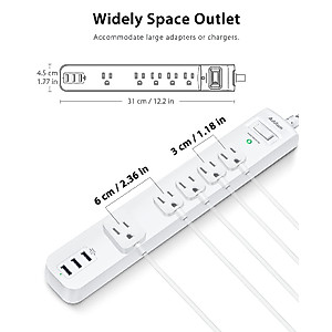 2 Pack Power Strip Surge Protector and Black USB Wall Charger Surge Protector