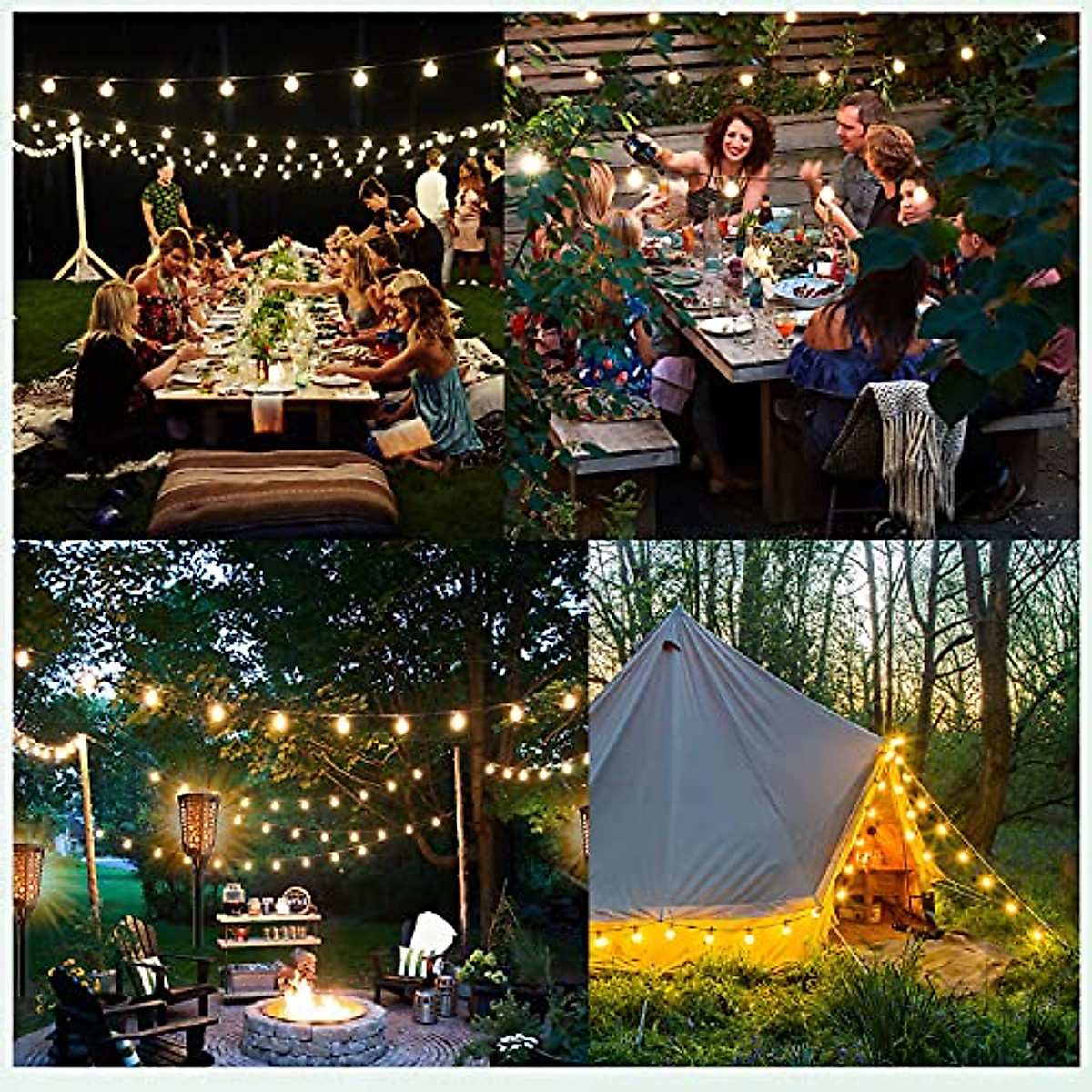 VENUSOP Outdoor String Lights - 48FT Solar String Lights with 15 Bulbs, Commercial Hanging LED Patio Lights with 4 Lighting Modes, S14 Waterproof Solar Outdoor for Backyard Decor, Deck, Garden, Party