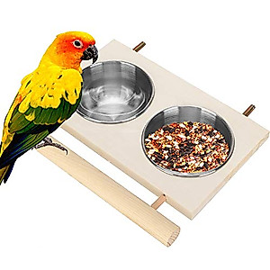Bird Food Bowl, Bird Feeder Bowl Stainless Steel Bird Hanging Bowl Bird Food Feeding Dish Bird Water Bowl Bird Parrot Feeding Cups for Small Animals(Double Bowl) Feeders