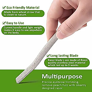 OmegaShalom 6 PCS Set of 2 Zero Waste Wheat Straw Eyebrow Razors for Women, Biodegradable Razor Trimmer, Dermaplaning Tool, Tinkle Face Women Face, Dermaplane Facial Shavers