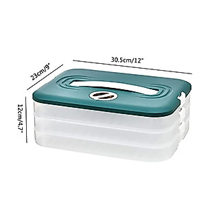 OHEPFD Refrigerator Organizer Bins,Food Storage Containers with Lids Dumpling Storage Box 3-Layer Stackable Food Storage Tray Organizer Holder for Kitchen Fridge, Dark Green 3 Layer, 30.5*23*12cm