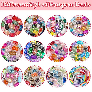 Cludoo Large Hole Glass Beads for Jewelry Making, 224PCS European Beads Bulk Mixed Color Spacer Beads with Rhinestones Lampwork Beads for DIY Craft Charms Bracelet Necklace Earring Making