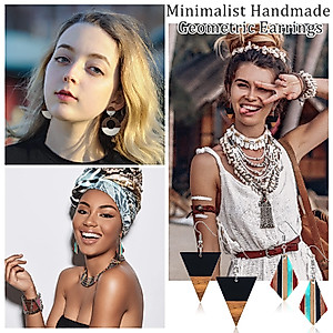 Henoyso 12 Pairs Wooden Earrings for Women Boho Dangle Earrings Geometric Earrings Lightweight Studs Resin Statement Earring (Classic Style)