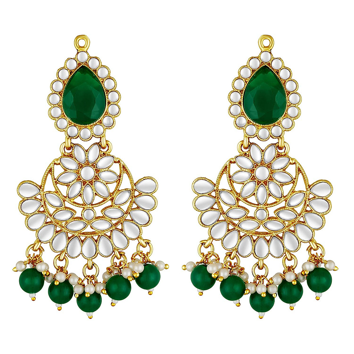 Aheli Bridal Kundan Faux Pearl Choker Necklace with Earrings Maang Tikka for Women Girls Indian Traditional Bollywood Fashion Jewelry Set Green