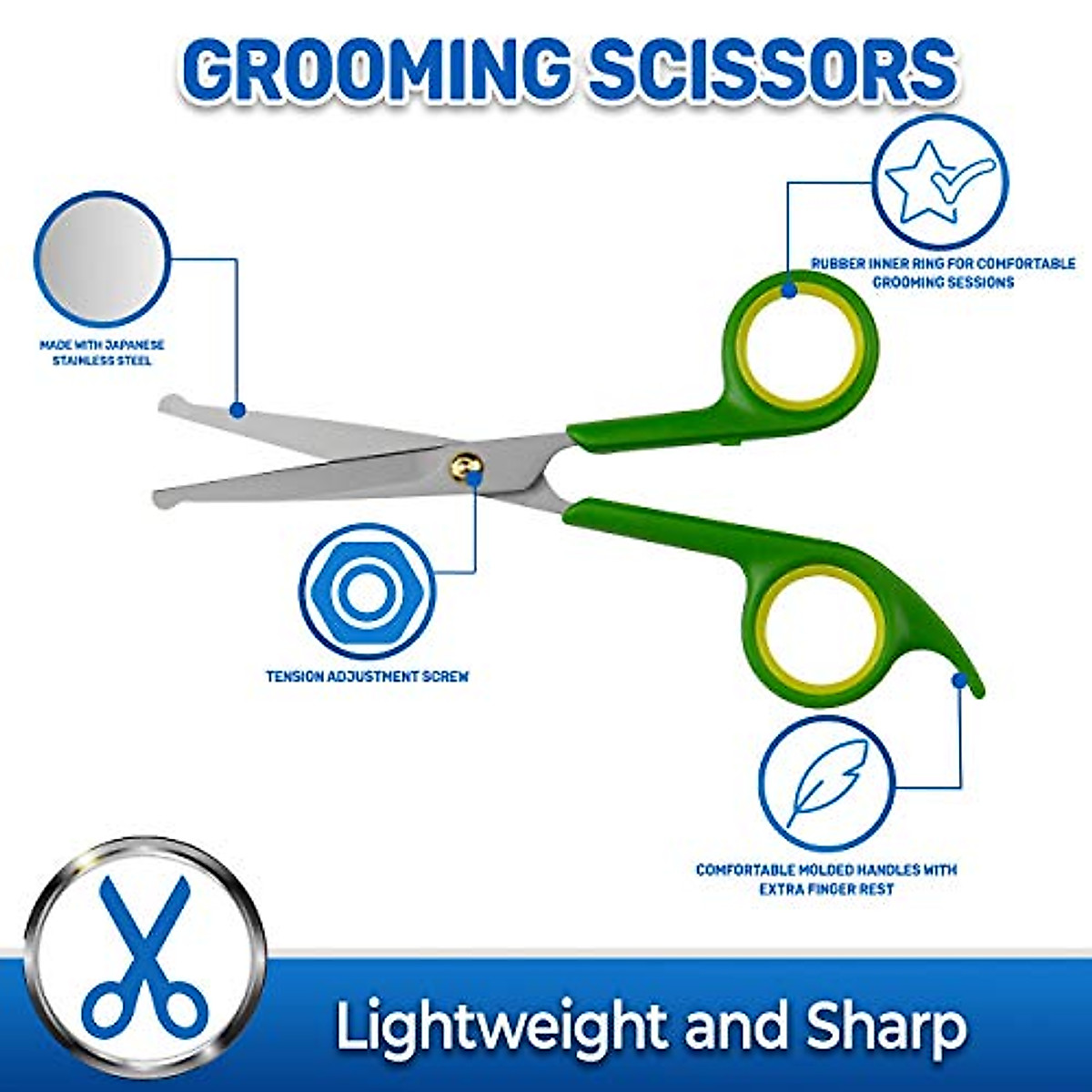 PET MAGASIN Japanese Stainless Steel Grooming Scissors (2) for Facial Hair and Larger for Body Trimming with Round Tip
