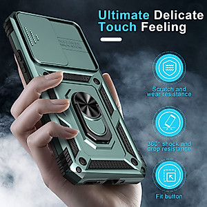 Janmitta Compatible with Galaxy A54 5G Case Built in Slide Camera Lens Cover and Screen Protector,Heavy Duty Shockproof Phone Cover,Built in Ring Stable Holder Kickstand,2023 Dark Green