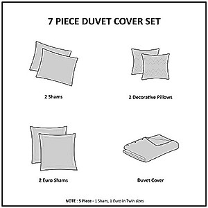 Urban Habitat Queen Duvet Cover Set 100% Cotton Jacquard Tufts, Shabby Chic, All Seasons Microfiber Bedding Duvet Covers, Shams, Decor Pillows, Full/Queen (88 in x 92 in), Brooklyn, Ivory 7 Piece