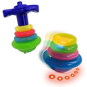Geospace Super Sonic Wind-Up Spinning Tops with Light and Sound (2-Pack)