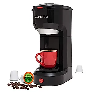 Mixpresso 2 in 1 Coffee Brewer, Single Serve Coffee Maker K Cup Compatible & Ground Coffee, Personal Coffee Maker,Compact Size Mini Coffee Maker, Quick Brew Technology (14 oz) (black)
