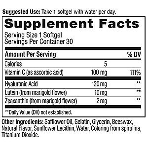 OLLY Ultra Strength Skin Softgels, Hydrate and Firm Skin, Hyaluronic Acid, Zeaxanthin, Lutein, Vitamin C, Skin Supplement, 30 Day Supply - 30 Count (Packaging May Vary)