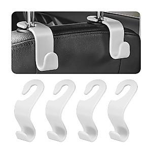 8sanlione Car Back Seat Headrest Hooks, 4PCS Vehicle Backseat Storage Organizer Hanger, Multifunctional Auto Headrest Hidden Hook Universal for Handbag Purse Backpacks Bags and Groceries (White)