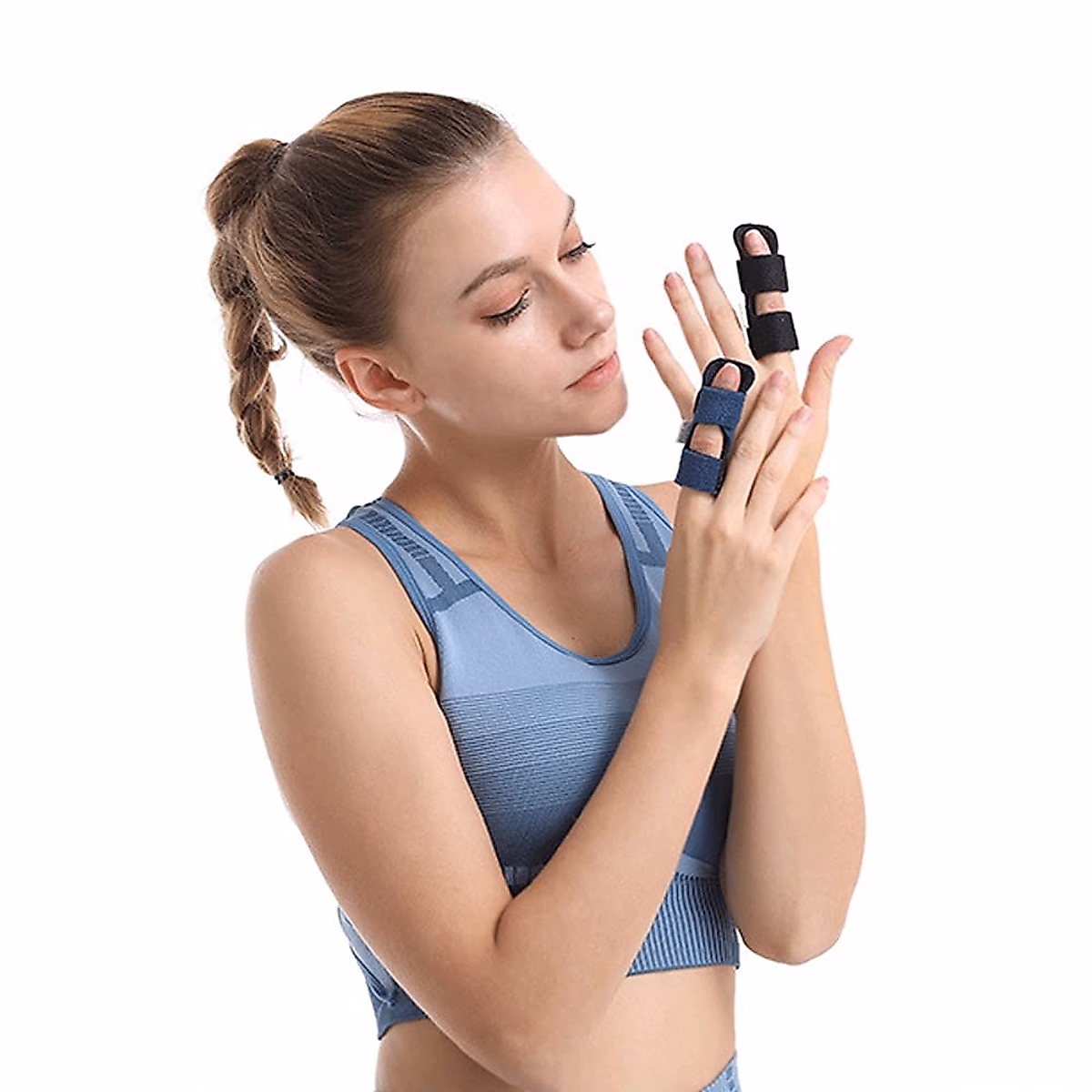 Finger Splints 2 Pcs Adjustable Finger Support Brace Breathable Protector Index Finger Immobilization Sleeve for Mallet Injury Fractured Straightening Pain Relief (Color : Black)