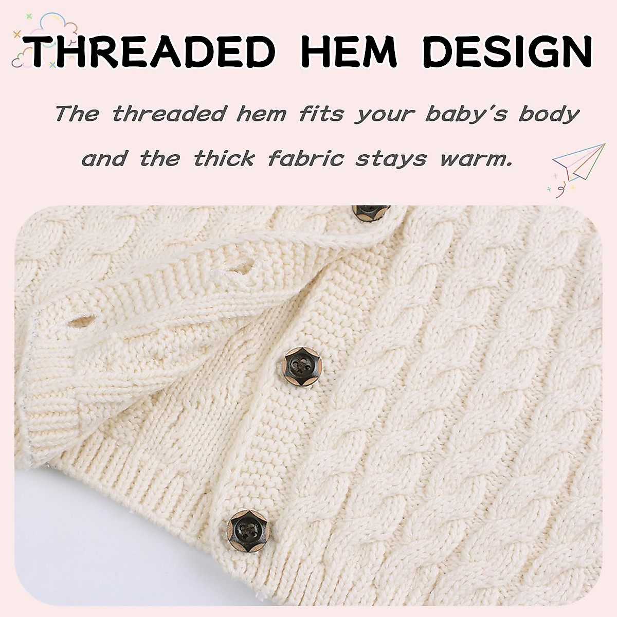 Peecabe Toddler Girl Sweaters Cable Knit Long Sleeve Crewneck Chunky Crochet Cardigans 1-6T (White, 4T)