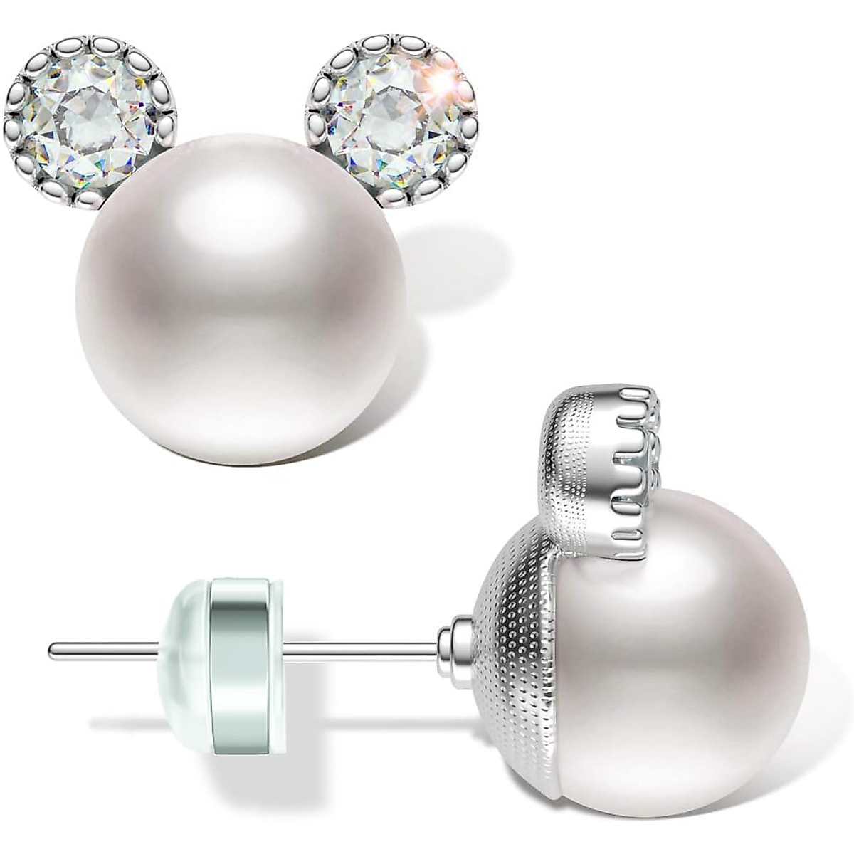 PANSTAR Pearl Earrings for Women Cute Stud Hypoallergenic Sterling Silver Ear posts Small Mini Mouse Earrings For Women| Jewelry for Women| Come with Gift Box