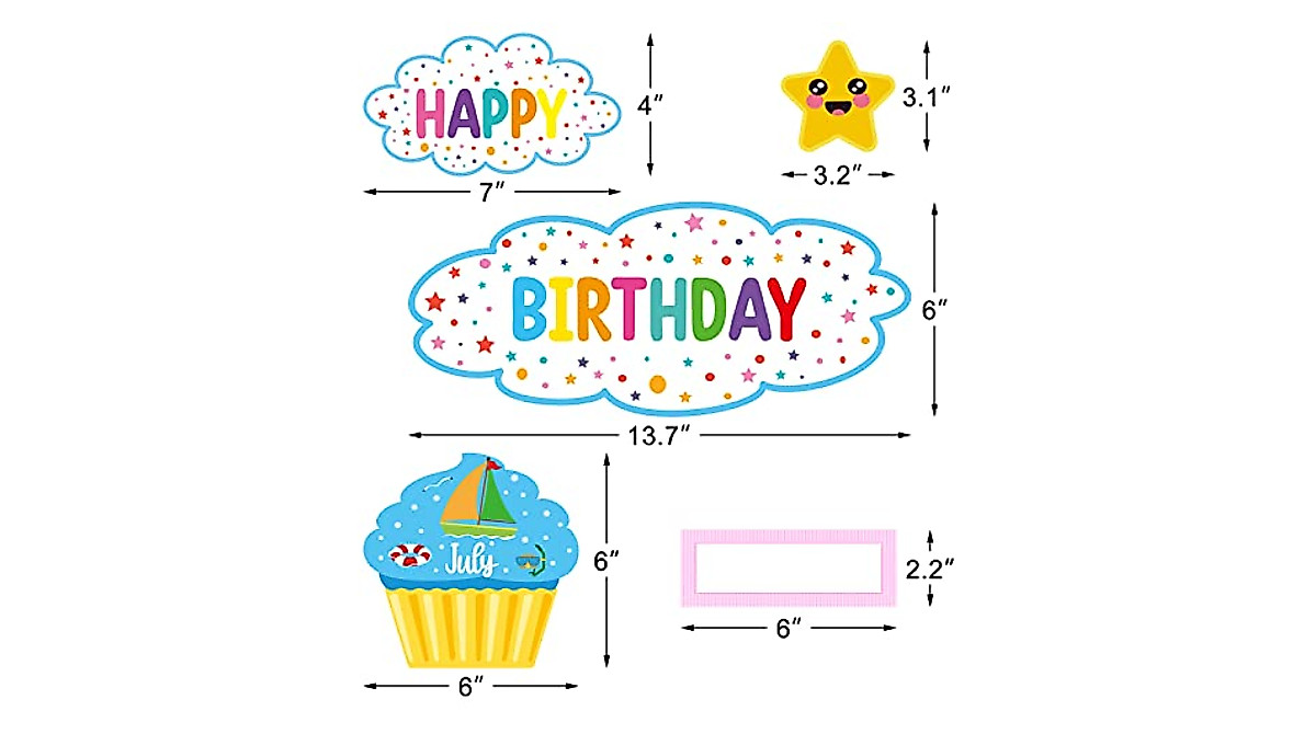 Bright 64 Pcs Birthday Bulletin Board Set for Classrooms