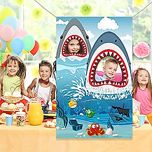 Shark Zone Backdrop Supplies Shark Photography Background Banner for Boy Girl Birthday Sea Shark Theme Party Baby Shower Decorations 70.8 x 35.5 Inch