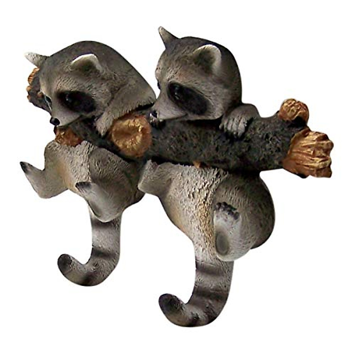 Wowser Rustic Cast Resin Log Cabin Decor Hanging Raccoon Wall Hooks, 9 Inch