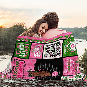 VMASUEY Nurse Gifts Blanket 60"x50", Nurses Week Gifts, Black Nurse Appreciation Gifts, Pink and Green Blanket for Black Girl Nurse Practitioner Gift, African American Nurse Graduation